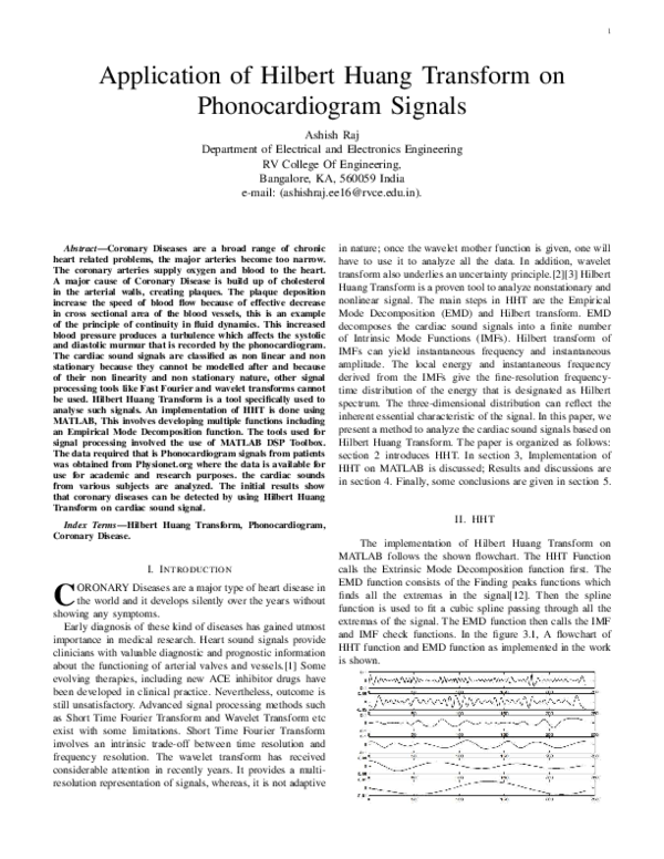 (PDF) Application of Hilbert Huang Transform on Phonocardiogram Signals