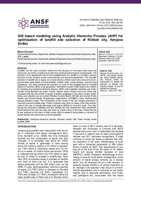 Pdf Gis Based Modeling Using Analytic Hierarchy Process Ahp For