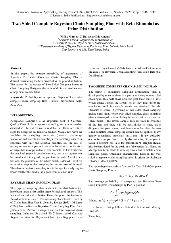 Pdf Two Sided Complete Bayesian Chain Sampling Plan With Beta Binomial As Prior Distribution