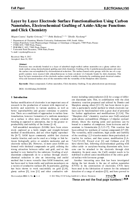 (PDF) Layer by Layer Electrode Surface Functionalisation Using Carbon Nanotubes, Electrochemical ...
