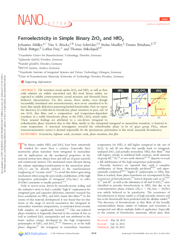 (PDF) Ferroelectricity in Simple Binary ZrO 2 and HfO 2