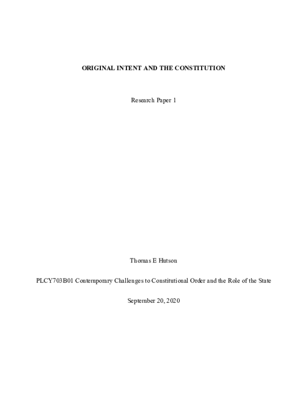 (PDF) ORIGINAL INTENT AND THE CONSTITUTION