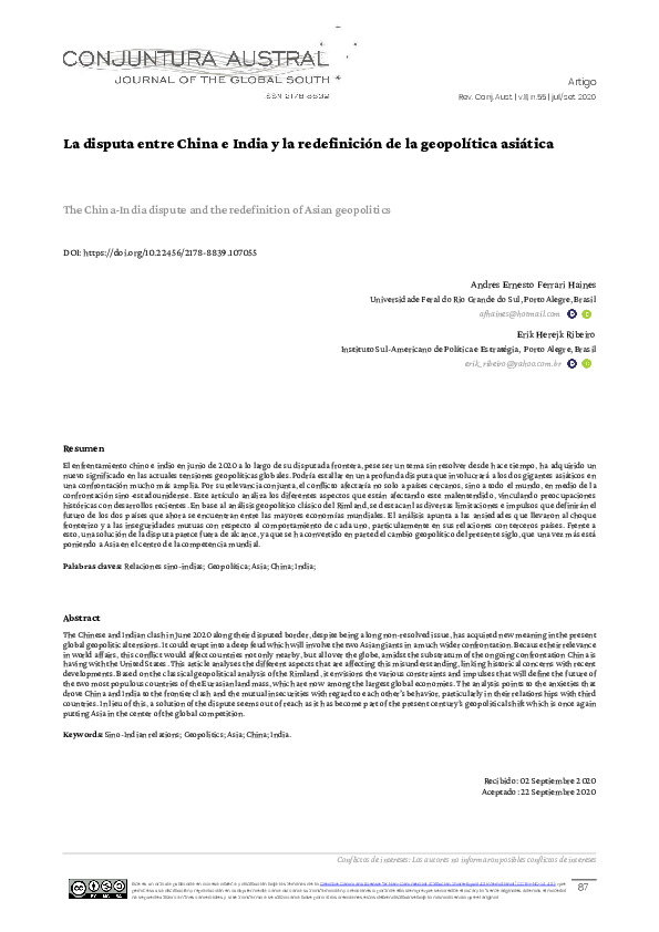 (PDF) The China-India dispute and the redefinition of Asian geopolitics