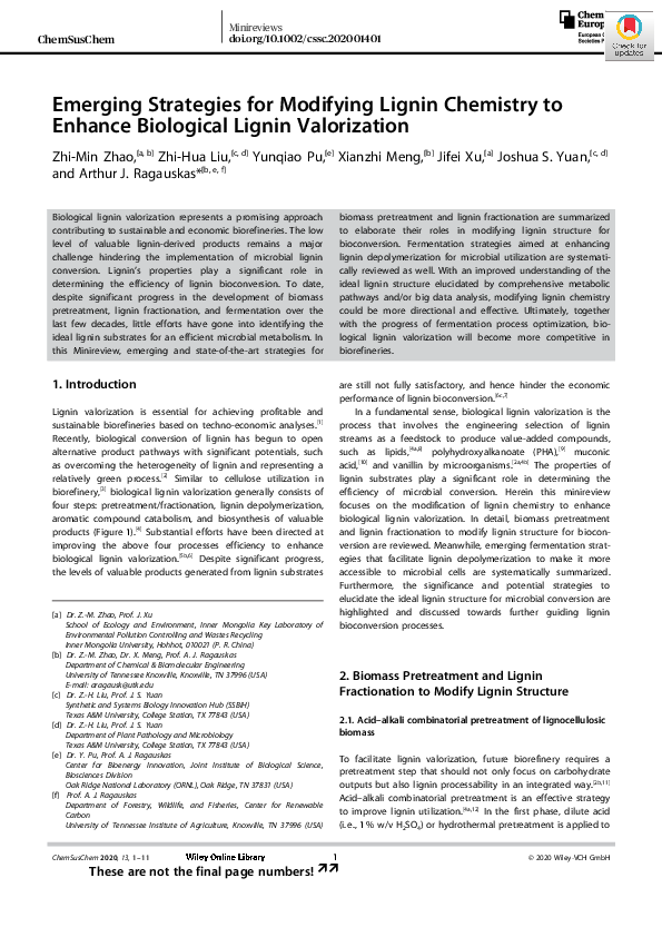 (PDF) Emerging Strategies for Modifying Lignin Chemistry to Enhance Biological Lignin Valorization