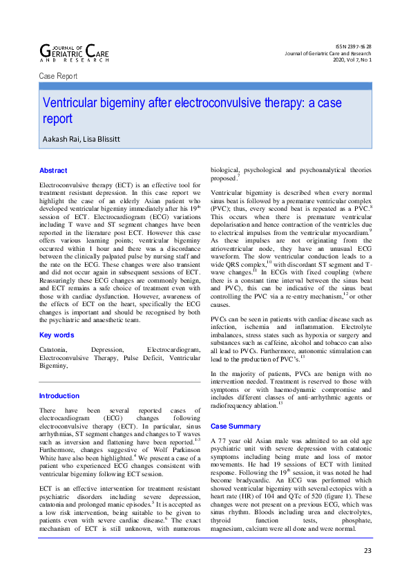 (PDF) Ventricular bigeminy after electroconvulsive therapy: a case report