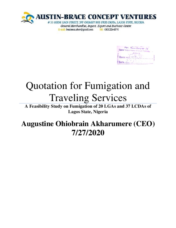 (PDF) Quotation for Fumigation and Traveling Services: A Feasibility ...