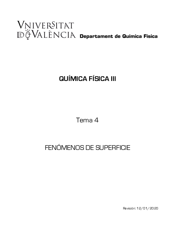 (PDF) QUÍMICA FÍSICA III Tema 4 FENÓMENOS DE SUPERFICIE