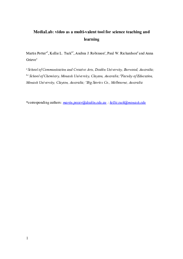 (DOC) MediaLab: video as a multi-valent tool for science teaching and ...