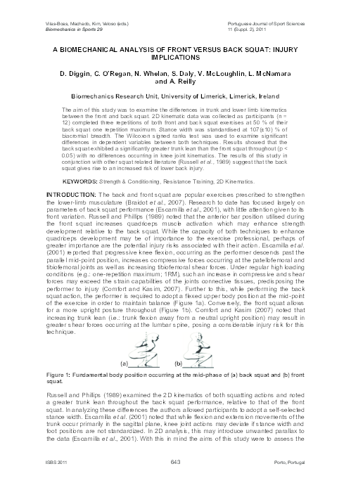(PDF) A BIOMECHANICAL ANALYSIS OF FRONT VERSUS BACK SQUAT: INJURY ...