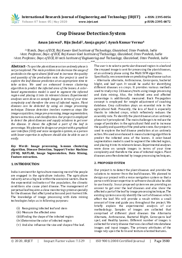 (PDF) IRJET- Crop Disease Detection System