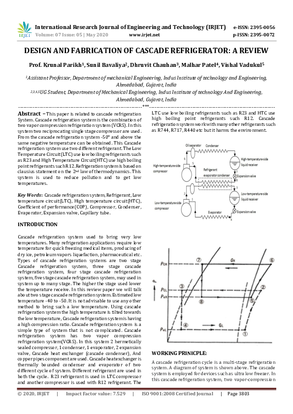 (PDF) IRJET- DESIGN AND FABRICATION OF CASCADE REFRIGERATOR: A REVIEW (PDF) IRJET- DESIGN AND FABRICATION OF CASCADE REFRIGERATOR: A REVIEW