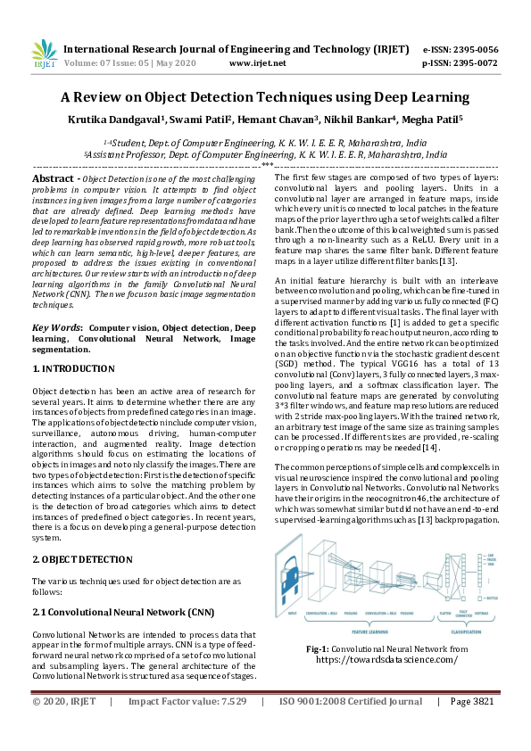 Pdf A Review On Object Detection Techniques Using Deep Learning