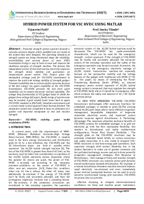 (PDF) IRJET- HYBRID POWER SYSTEM FOR VSC HVDC USING MATLAB