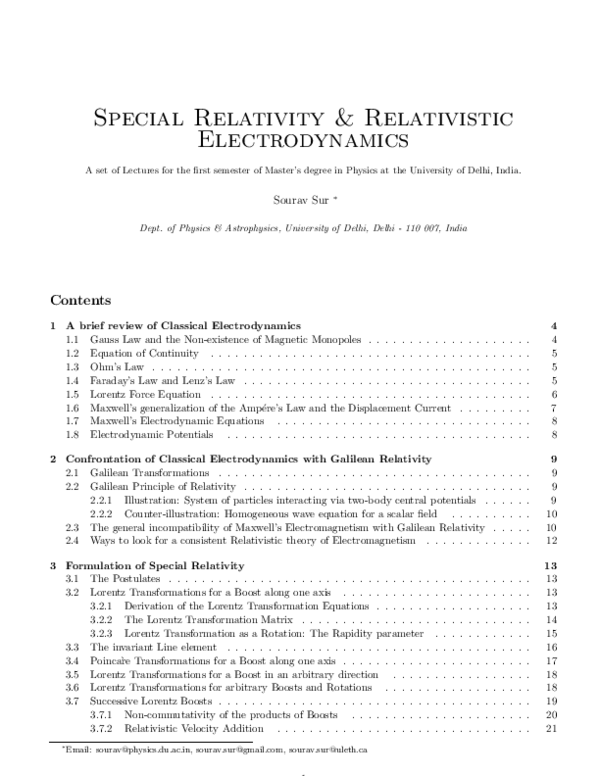 (PDF) Special Relativity & Relativistic Electrodynamics