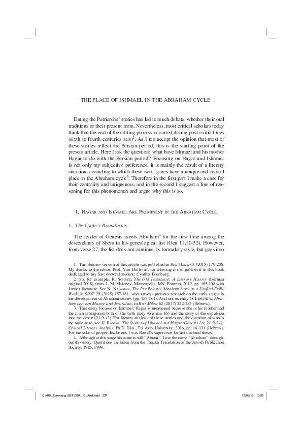 (PDF) The Place of Ishmael in the Abraham Cycle