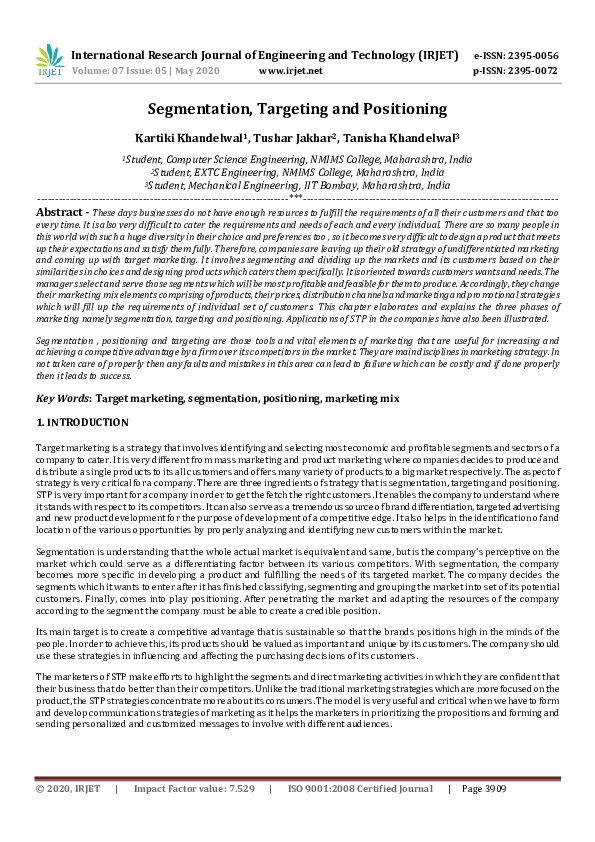 (PDF) Segmentation, Targeting and Positioning
