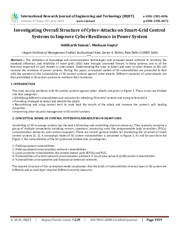Pdf Irjet Investigating Overall Structure Of Cyber Attacks On Smart
