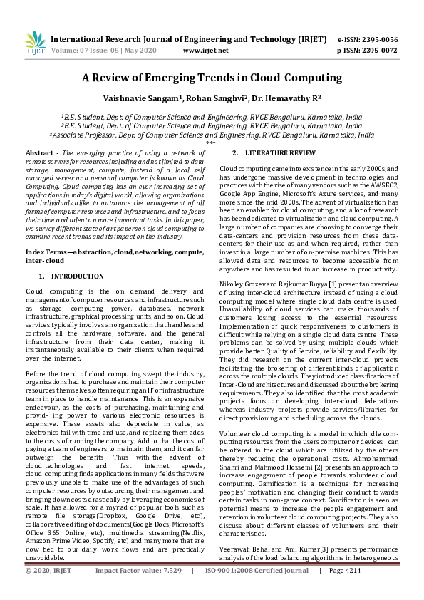 (PDF) IRJET- A Review of Emerging Trends in Cloud Computing