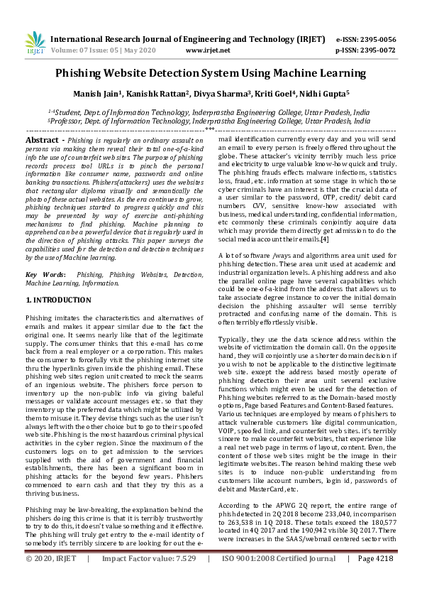 (PDF) IRJET- Phishing Website Detection System Using Machine Learning