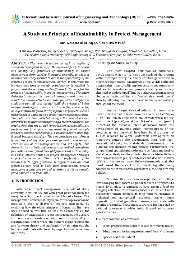 (PDF) A Study on Principle of Sustainability in Project Management