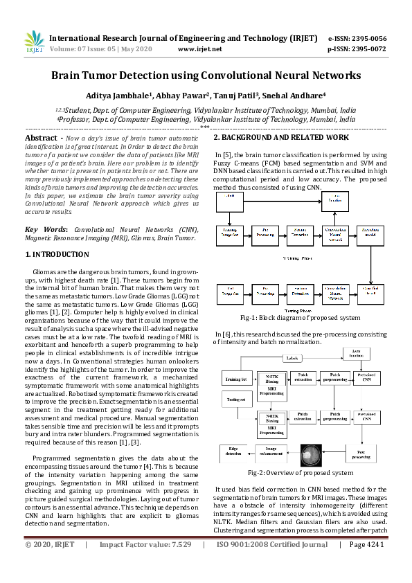 Pdf Brain Tumor Detection Using Convolutional Neural Networks