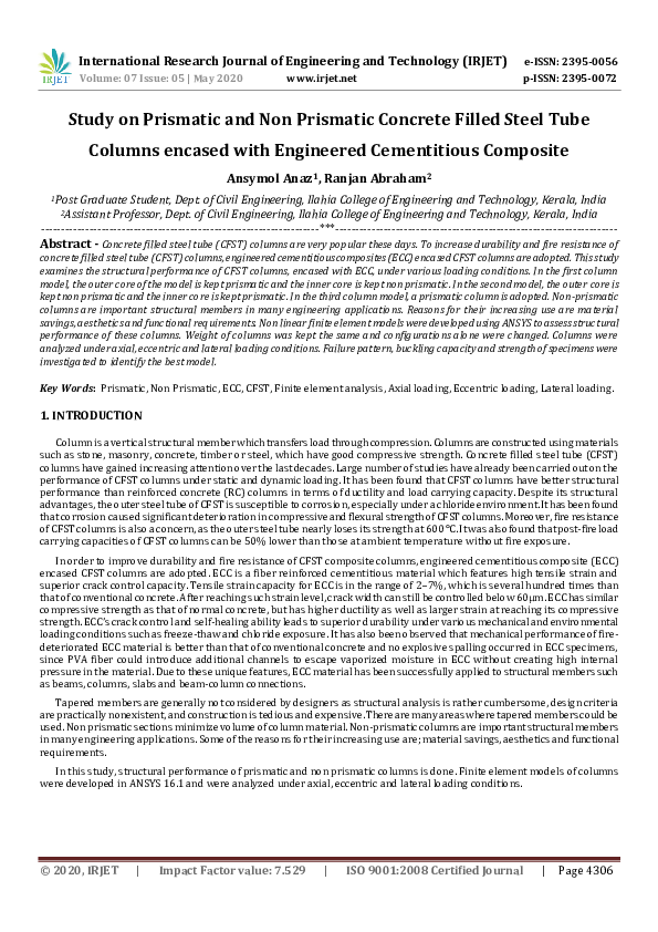 (PDF) IRJET- Study on Prismatic and Non Prismatic Concrete Filled Steel ...