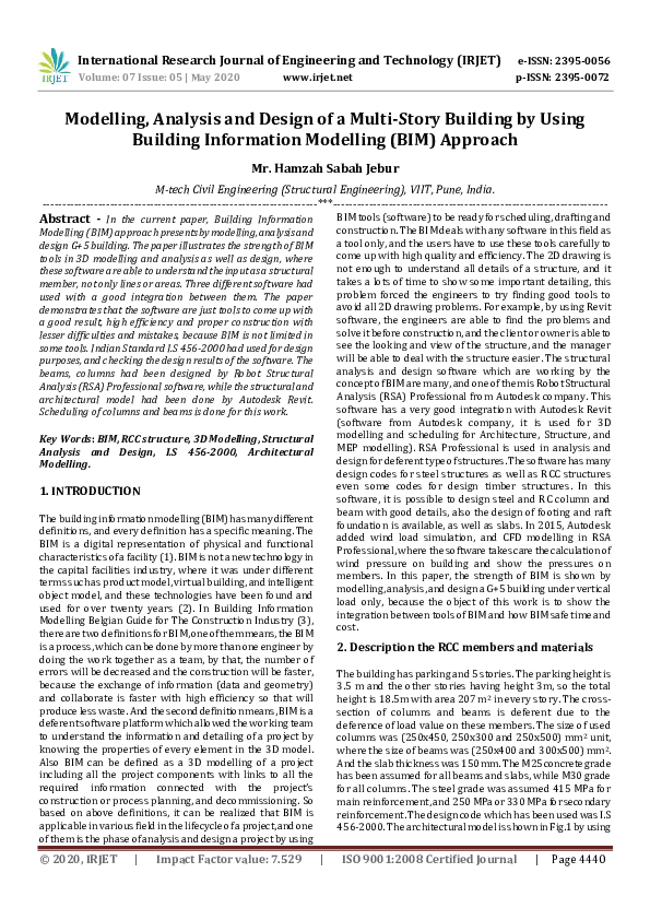 Pdf Irjet Modelling Analysis And Design Of A Multi Story Building By Using Building