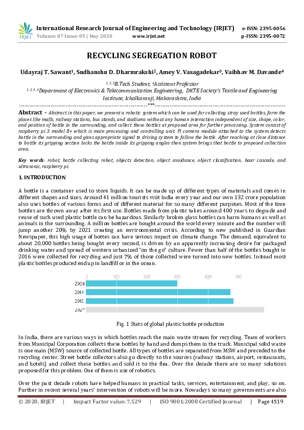 (PDF) IRJET- RECYCLING SEGREGATION ROBOT