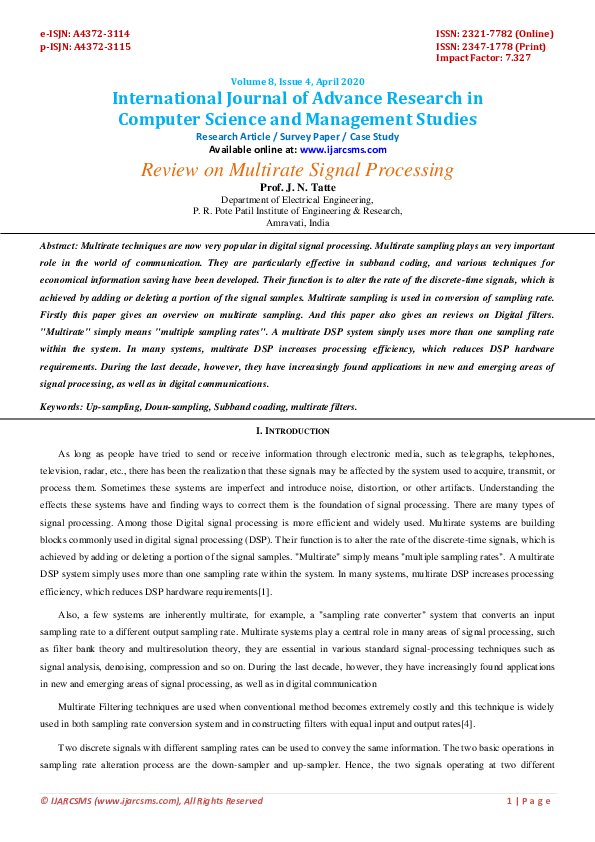 (PDF) Review on Multirate Signal Processing