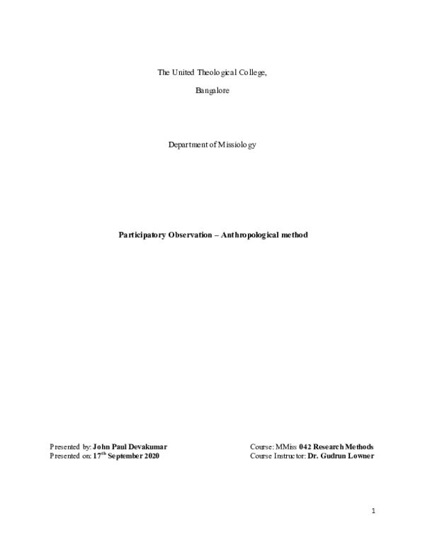 (PDF) Participatory Observation -Anthropological method