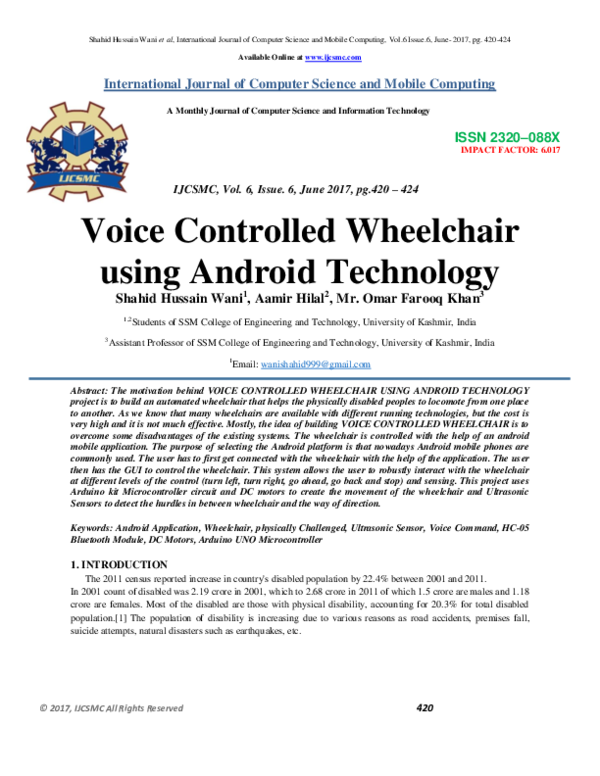 (PDF) Voice Controlled Wheelchair using Android Technology