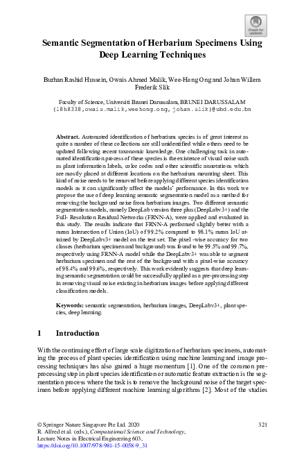 Pdf Semantic Segmentation Of Herbarium Specimens Using Deep Learning
