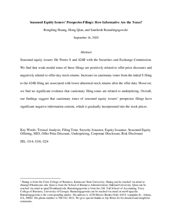 (PDF) Seasoned Equity Issuers' Prospectus Filings: How Informative Are ...