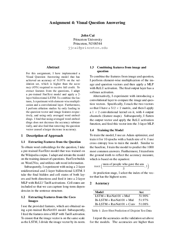 (PDF) Visual Question Answering using LSTM and ResNet