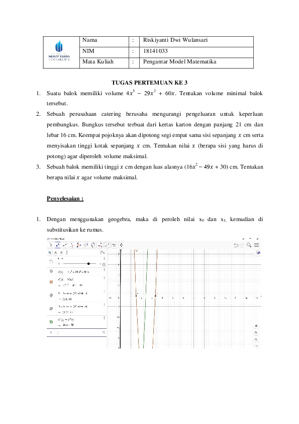 (PDF) Contoh soal dan pembahasan Pengantar Model MTK dengan Geogebra