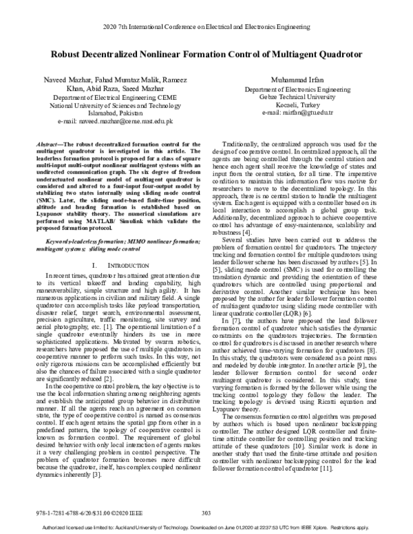 Pdf Mini Rotorcraft Flight Formation Control Using Bounded Inputs Pedro Castillo