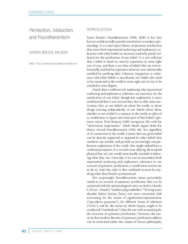 (PDF) Perception, Abduction, and Foundherentism