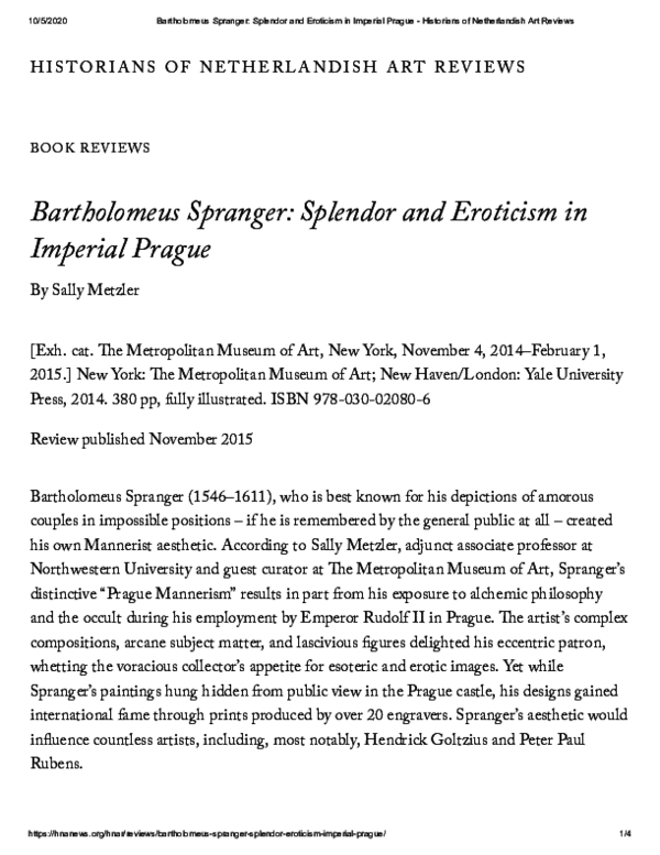 (PDF) REVIEW: Sally Metzler, Bartholomeus Spranger: Splendor and ...