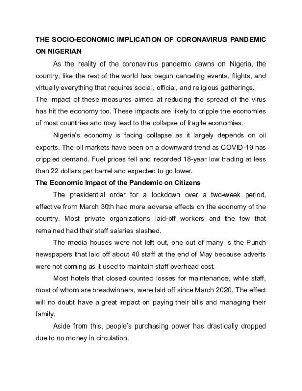 (DOC) THE SOCIO-ECONOMIC IMPLICATION OF CORONAVIRUS PANDEMIC | John ...