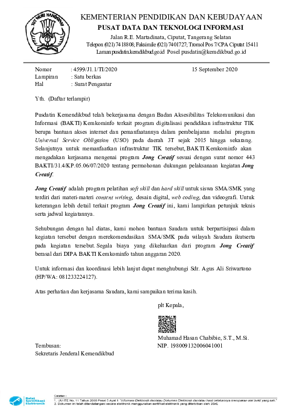 (PDF) Surat Pengantar Program Jong Creatif Pusdatin BAKTI