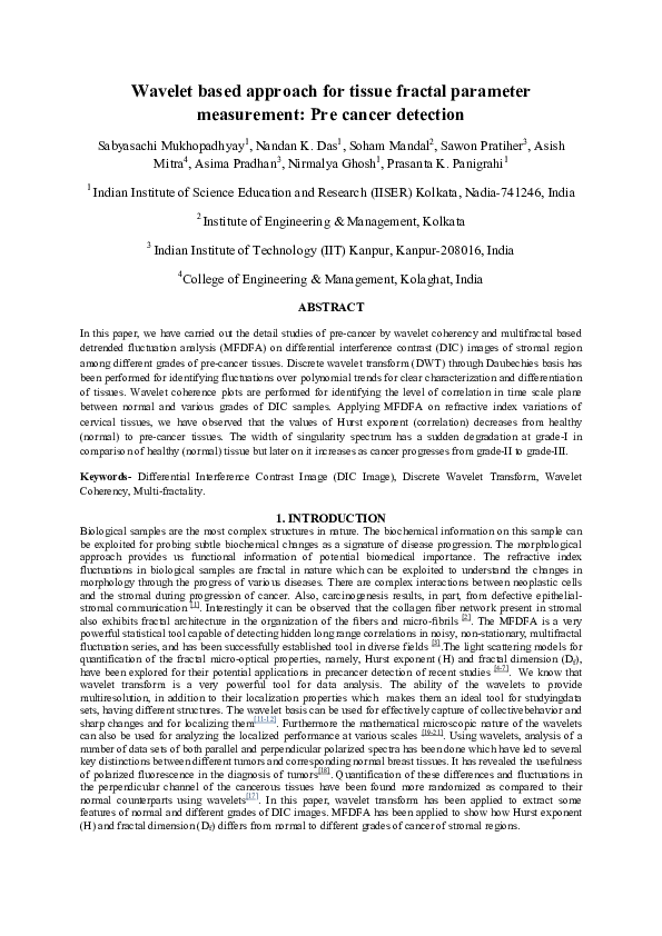 Pdf Wavelet Based Approach For Tissue Fractal Parameter Measurement
