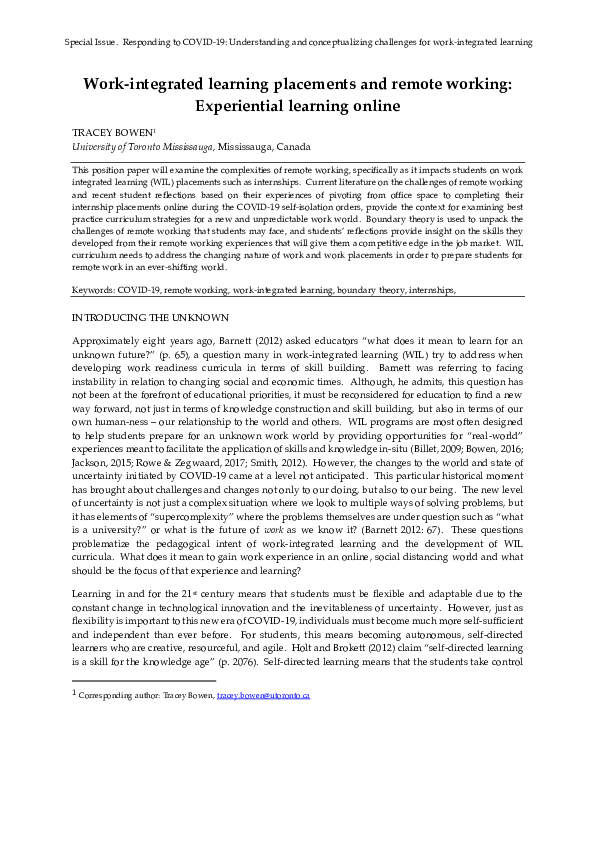 (PDF) Work-integrated learning placements and remote working ...