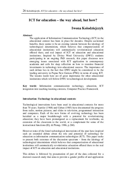 (PDF) ICT for education -the way ahead, but how? ICT for education -the ...