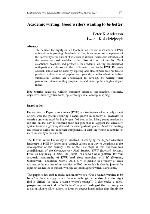 (PDF) Academic writing: Good writers wanting to be better
