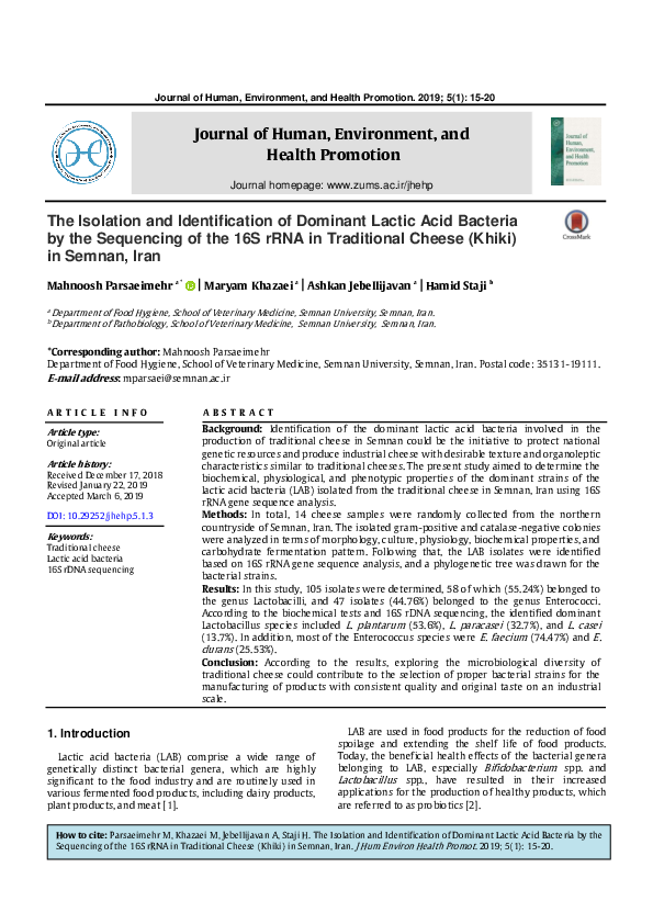 (PDF) The Isolation and Identification of Dominant Lactic Acid Bacteria by the Sequencing of the ...