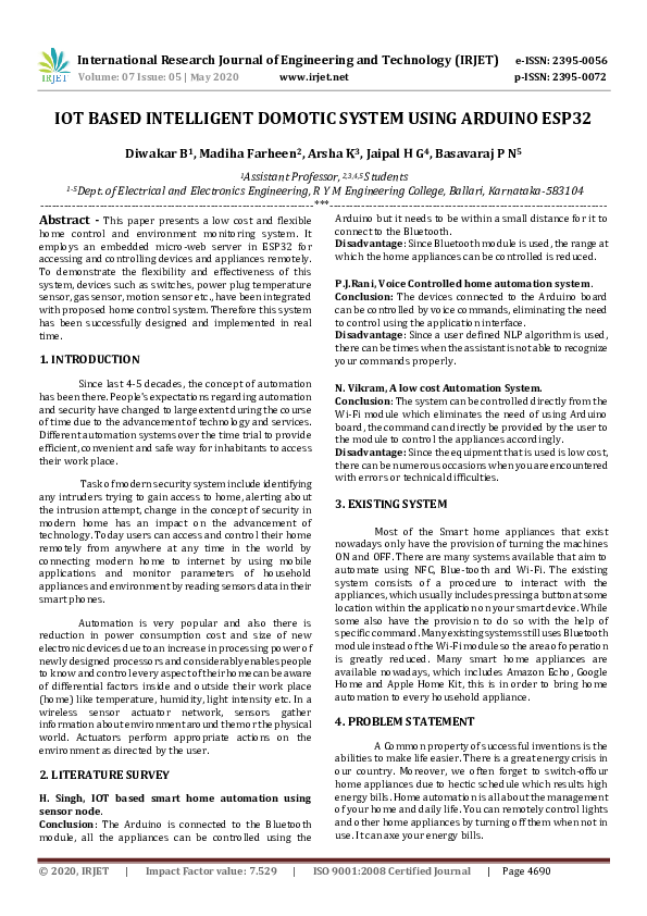 (PDF) IRJET- IOT BASED INTELLIGENT DOMOTIC SYSTEM USING ARDUINO ESP32 (PDF) IRJET- IOT BASED INTELLIGENT DOMOTIC SYSTEM USING ARDUINO ESP32