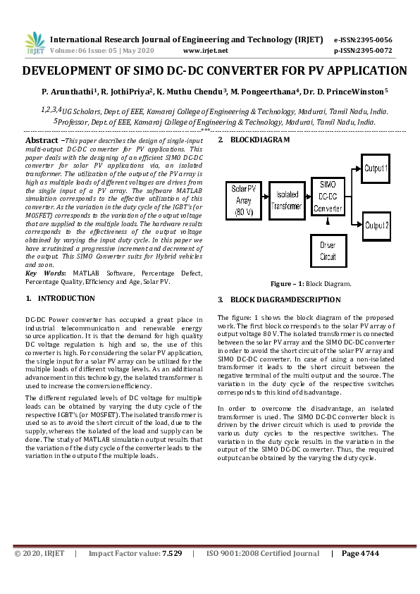 (PDF) IRJET- DEVELOPMENT OF SIMO DC-DC CONVERTER FOR PV APPLICATION
