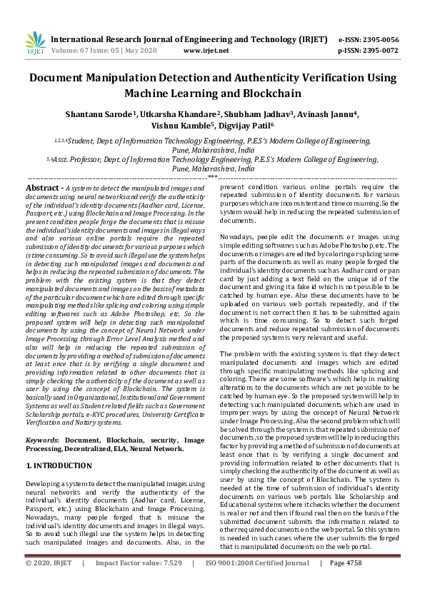 (PDF) IRJET- Document Manipulation Detection and Authenticity ...