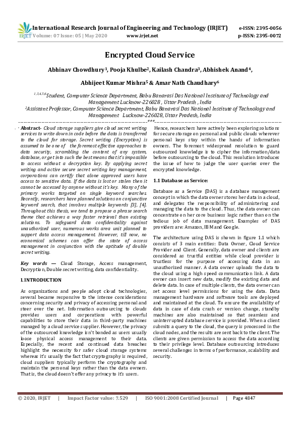 (PDF) IRJET- Encrypted Cloud Service