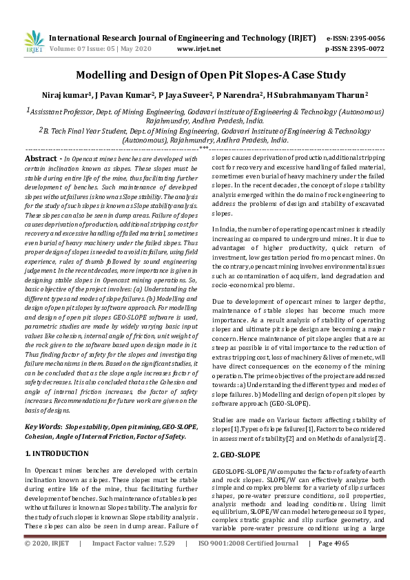 (PDF) IRJET- Modelling and Design of Open Pit Slopes-A Case Study
